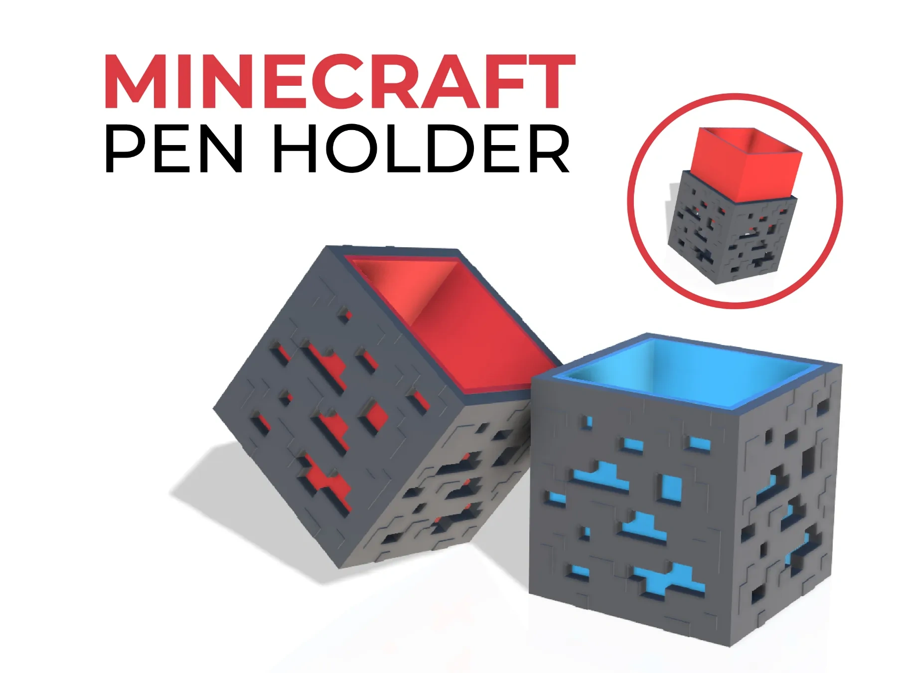 Minecraft钢笔座 来自 Vismond MakerWorld：免费下载 3D 模型
