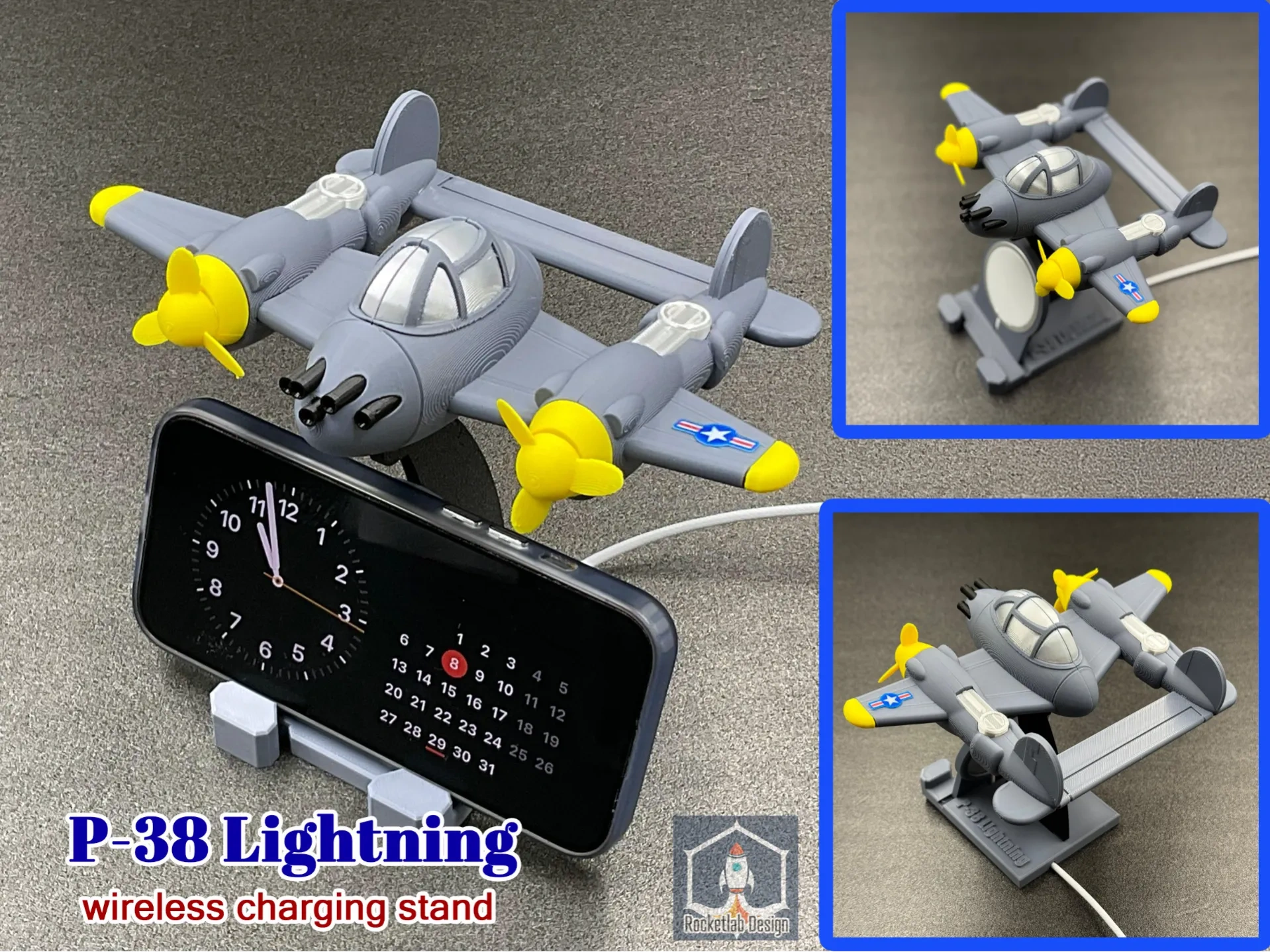 可爱P-38闪电型iPhone无线充电支架 来自 Rocketlab Design - MakerWorld