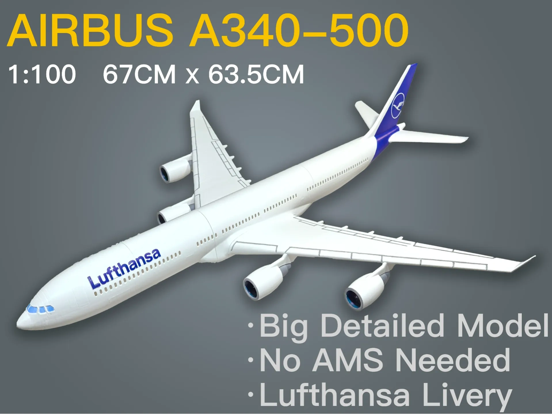 空客A340 模型 （1:100大比例） 来自 TIMMY MODEL MakerWorld：免费下载 3D 模型