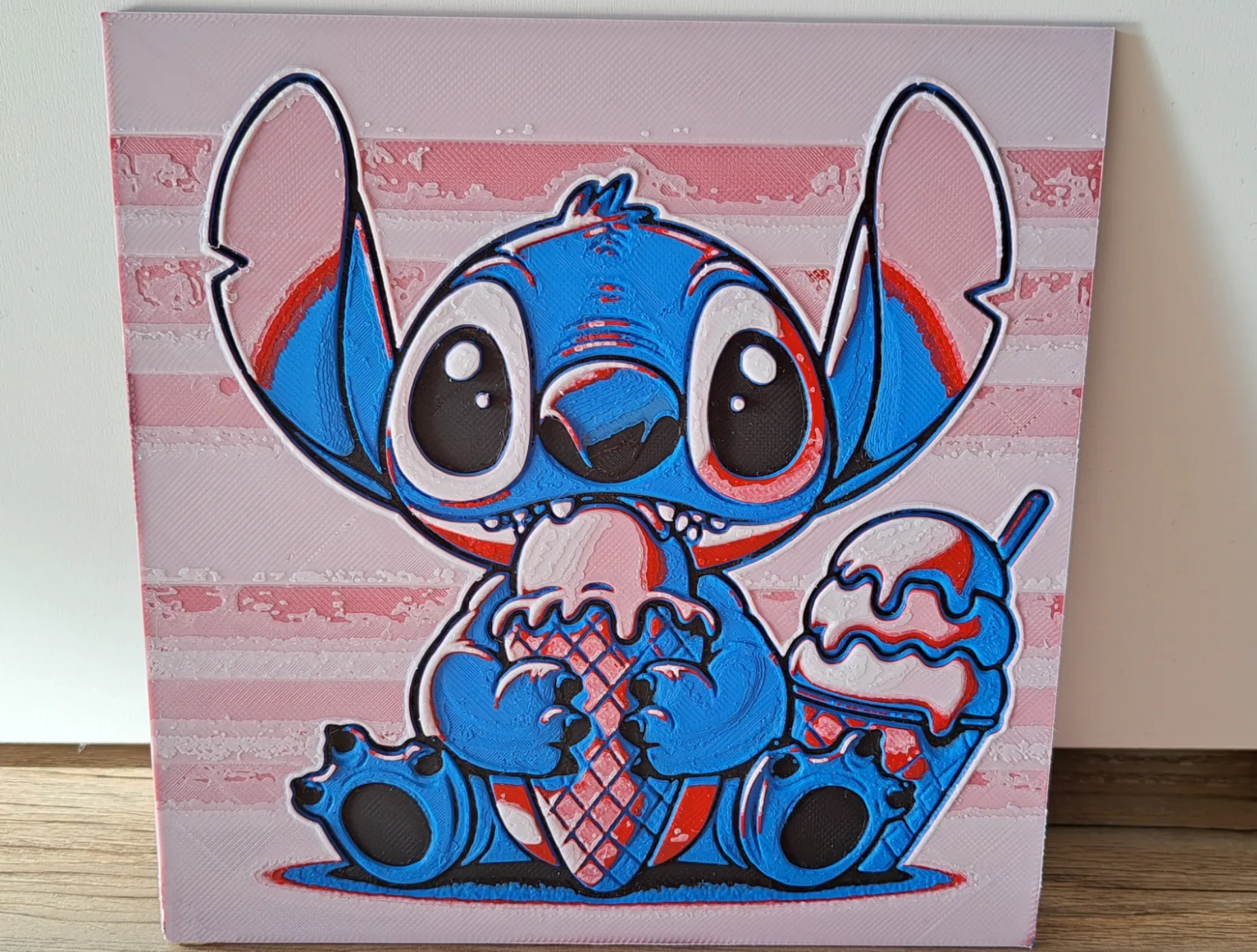 Stitch吃冰淇淋的Hueforge模型 来自 creachick3d - MakerWorld