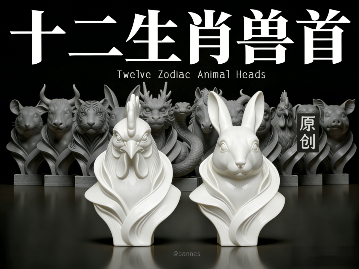 十二生肖兽首之鸡兔 - 免费 3D 打印模型 - MakerWorld