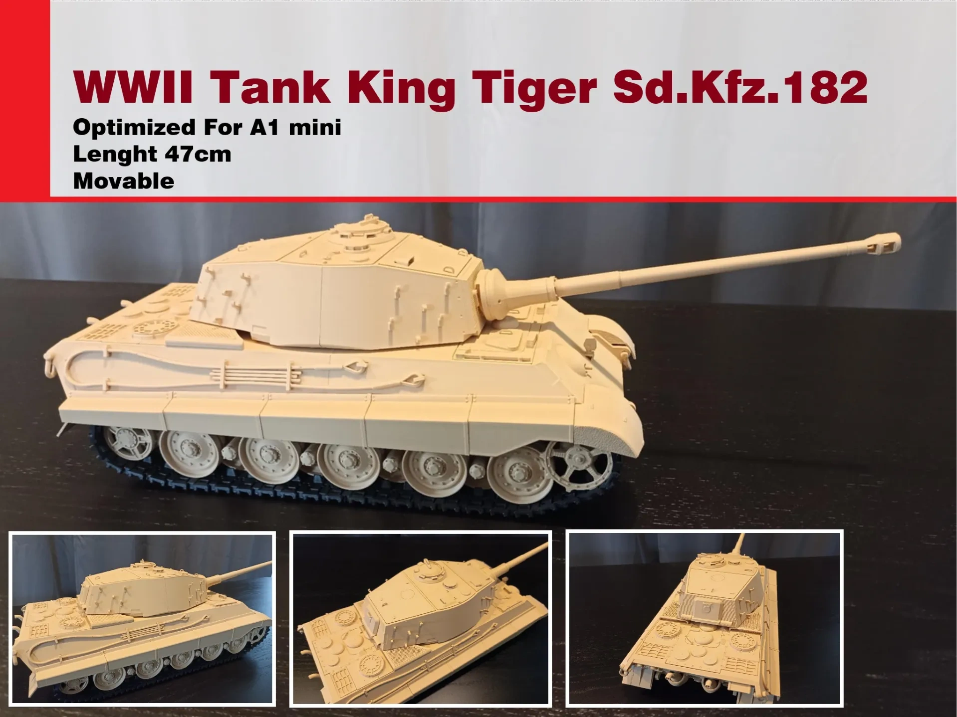 二战坦克虎王Sd.Kfz.182（优化A1mini）v3 来自 vajcnerd MakerWorld：免费下载 3D 模型