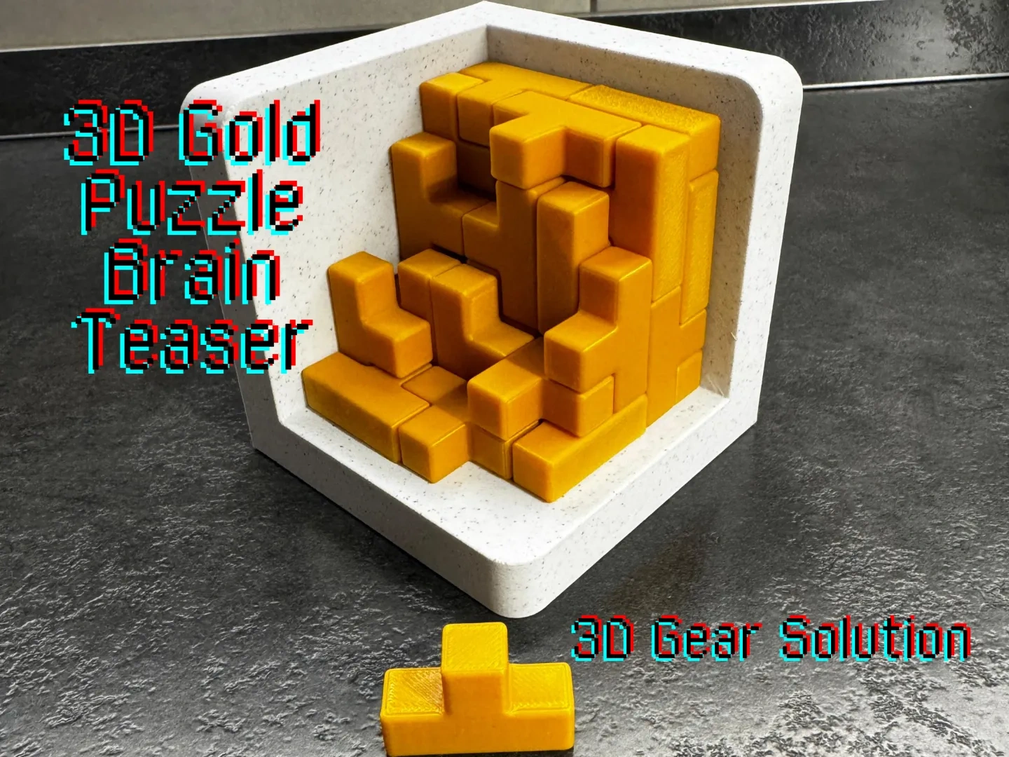 3D Gold Puzzle Brain Teaser 来自 3D Gear Solution - MakerWorld