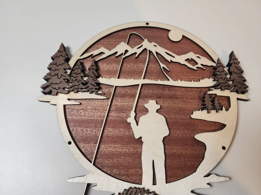 山峦与垂钓剪影壁饰 - 免费 3D 打印模型 - MakerWorld