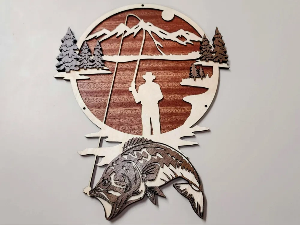 山峦与垂钓剪影壁饰 - 免费 3D 打印模型 - MakerWorld