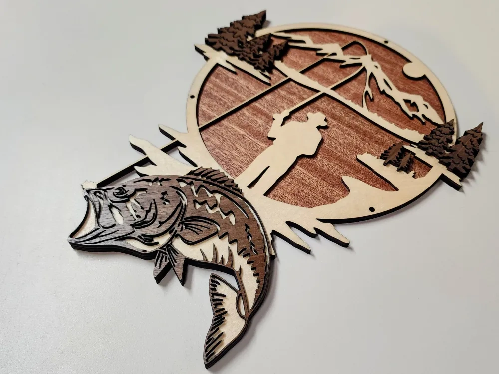 山峦与垂钓剪影壁饰 - 免费 3D 打印模型 - MakerWorld