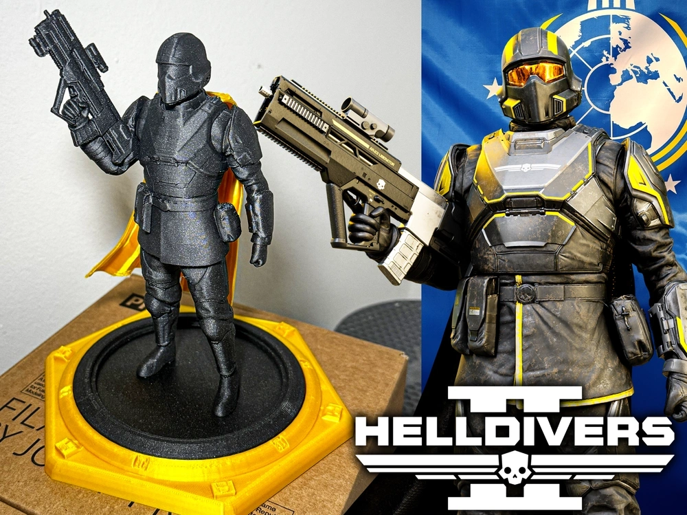 Helldiver人偶/雕像，带有Hellpod支架！ 来自 BigMikeMWMakerWorld：免费下载 3D 模型