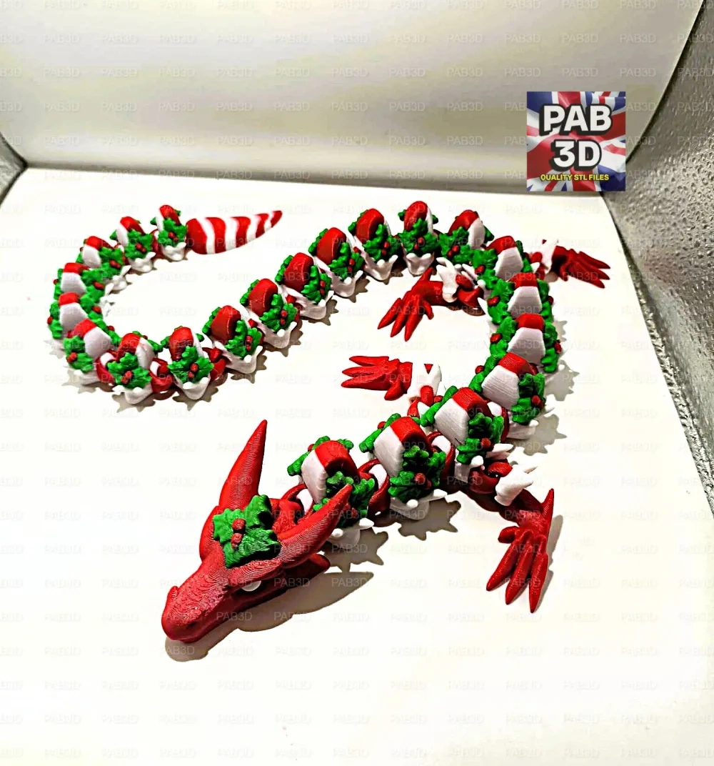 可活动关节的圣诞冬青龙 - 可活动的 来自 PAB3D MakerWorld：免费下载 3D 模型