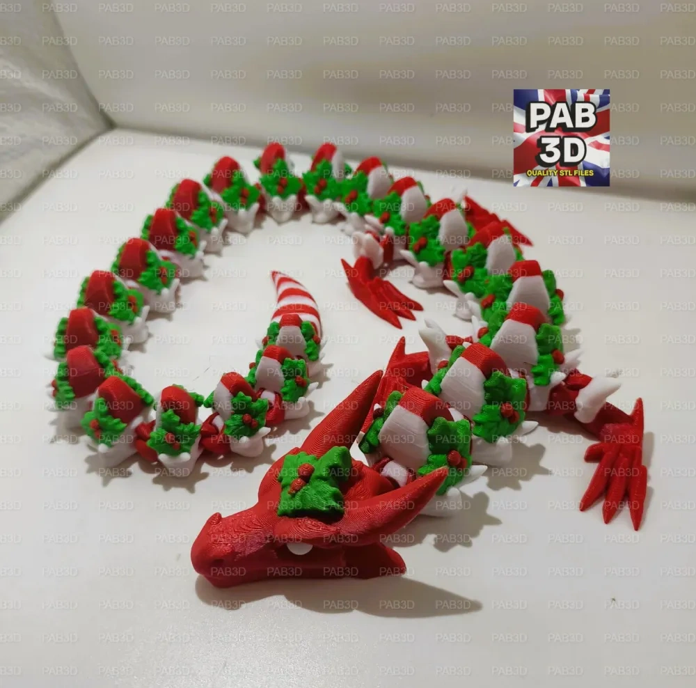可活动关节的圣诞冬青龙 - 可活动的 来自 PAB3D MakerWorld：免费下载 3D 模型