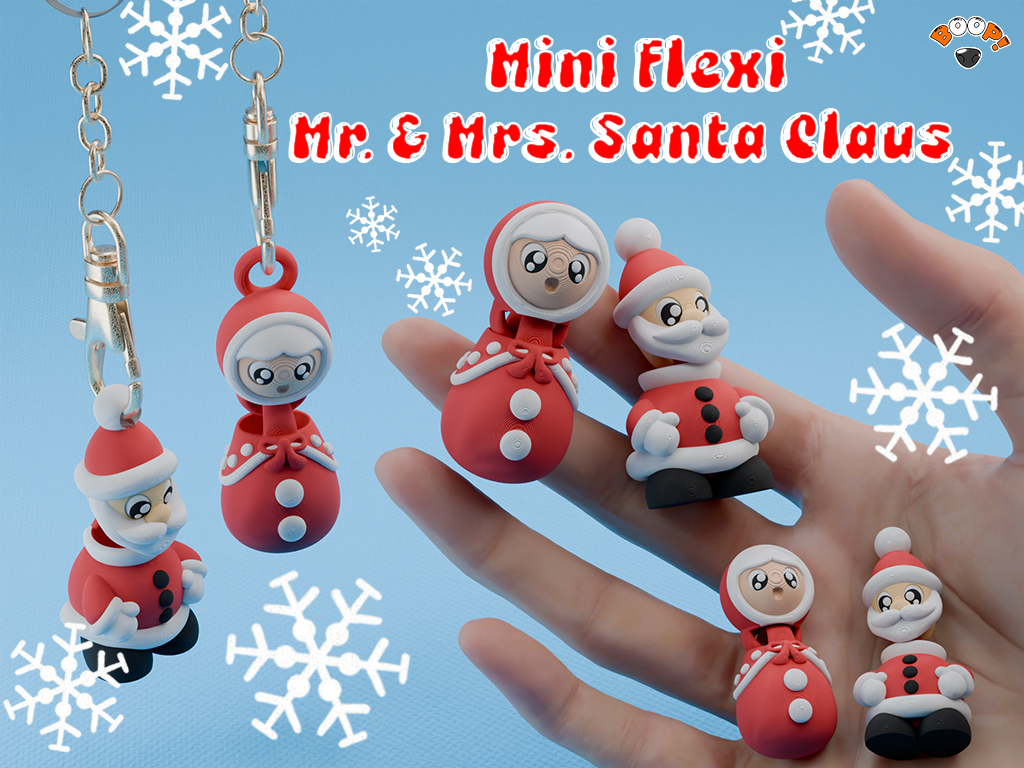 可爱的可活动关节迷你圣诞老人和圣诞奶奶 + 钥匙扣 来自 Arina MakerWorld：免费下载 3D 模型