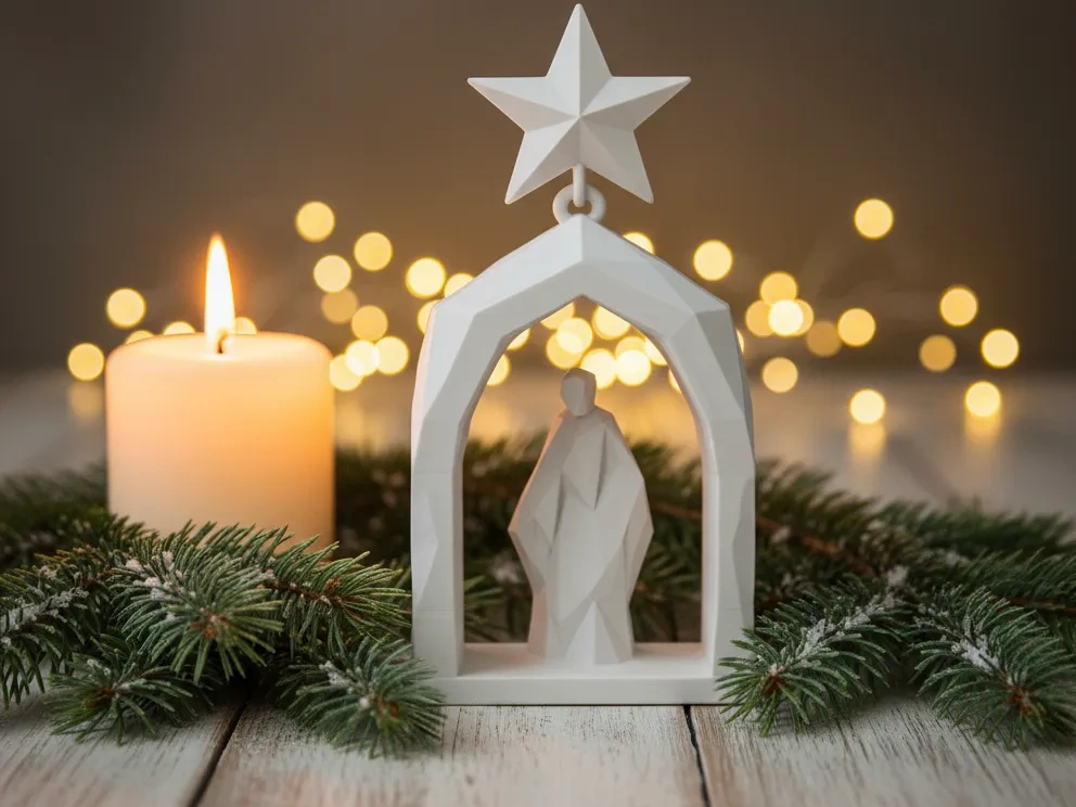 灯光小屋装饰品 – 极简冬季场景 来自 MerryMakes MakerWorld：免费下载 3D 模型