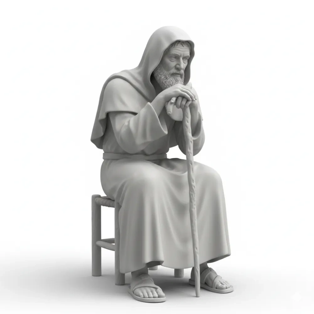 圣诞马槽中坐着拄拐的老人 来自 Cyber_3dprinter MakerWorld：免费下载 3D 模型