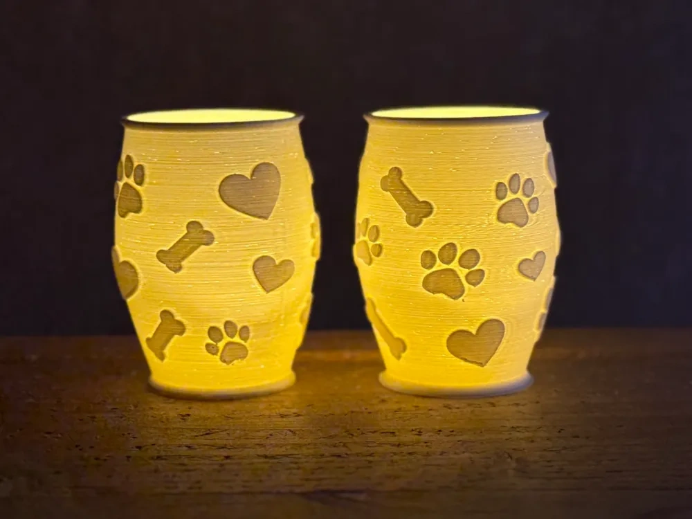 浮雕茶烛灯 爪印-爱心-骨头 狗狗爱好者 来自 Cool3dprints MakerWorld：免费下载 3D 模型