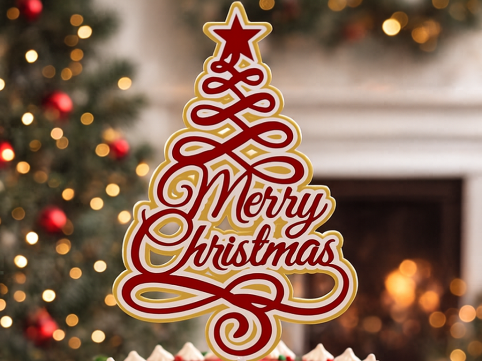 圣诞快乐蛋糕插牌 来自 Dénise & Fernando MakerWorld：免费下载 3D 模型