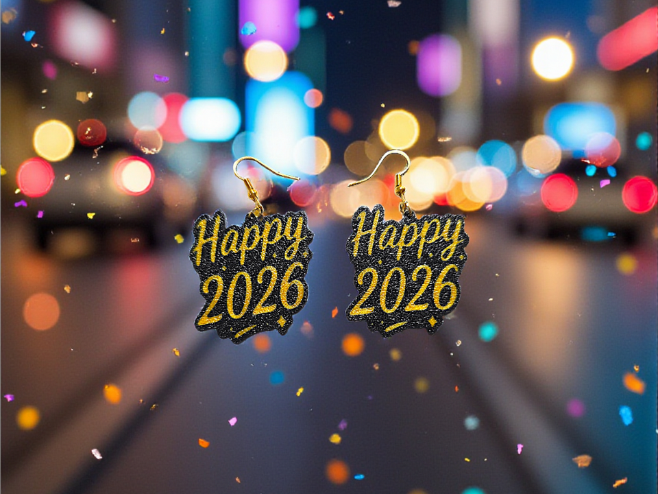 Happy 2026 v2 耳环 来自 LC3D MakerWorld：免费下载 3D 模型