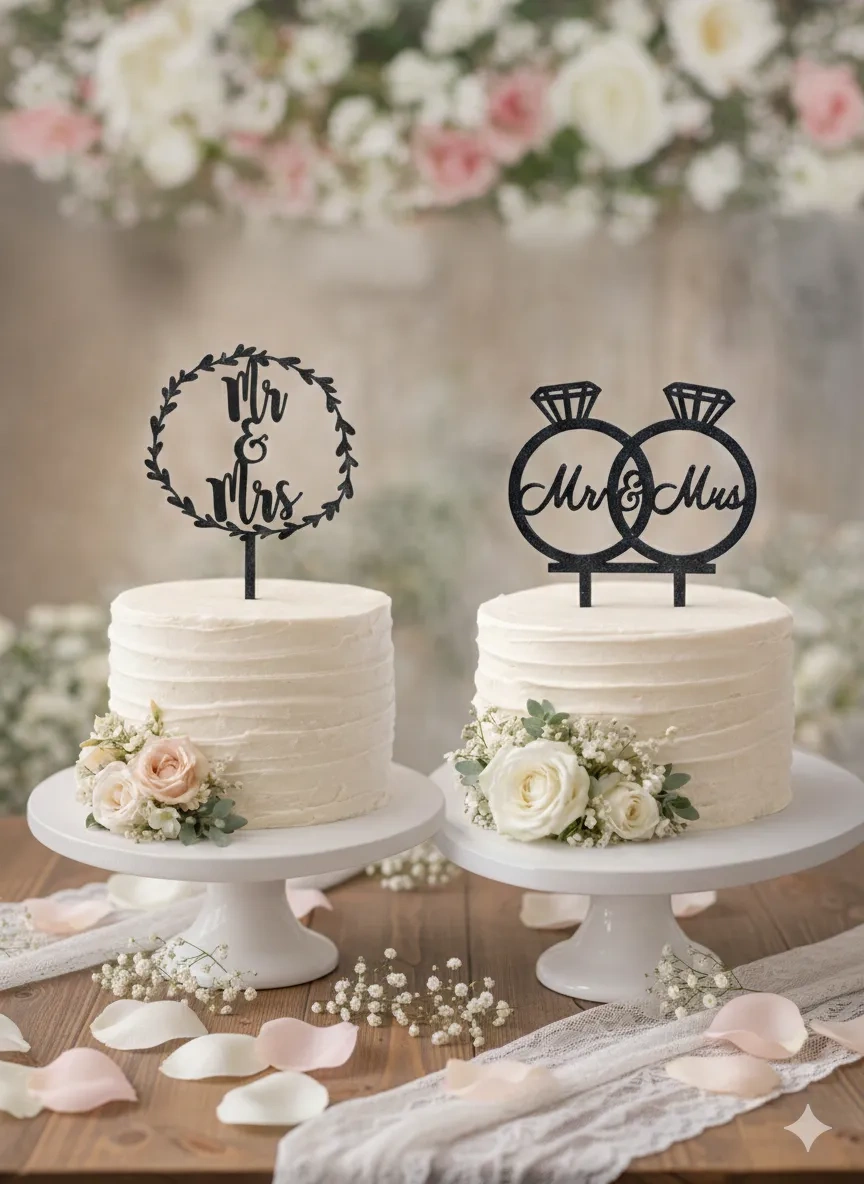 结婚蛋糕装饰套装 – 先生夫人 + 戒指设计 - 免费 3D 打印模型 - MakerWorld