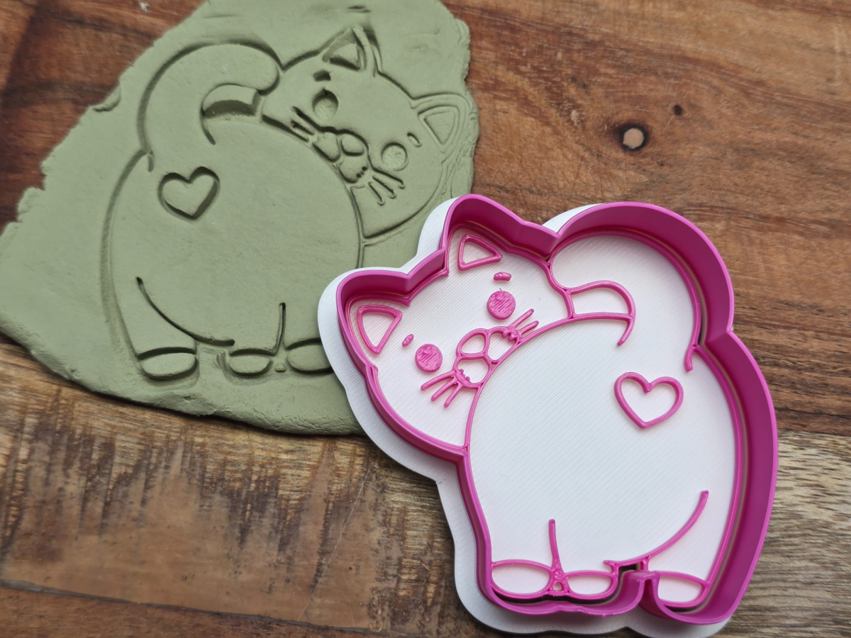 猫咪爱心屁股饼干切模印章情人节礼物 - 免费 3D 打印模型 - MakerWorld